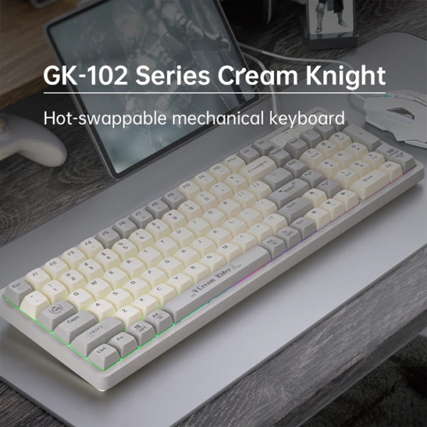 BÀN PHÍM CƠ LANGTU GK102 MULTI MODES CREAM GREY GOLDEN ORANGE SWITCH