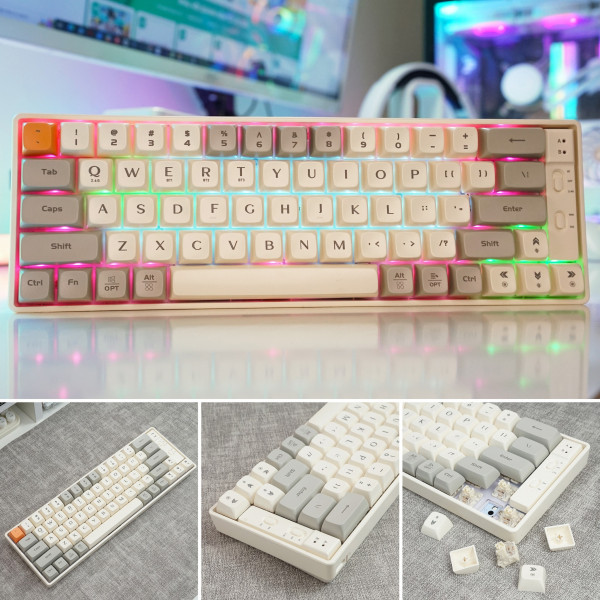 BÀN PHÍM CƠ LANGTU GK65 MULTI MODES CREAM GREY GOLDEN SILVER SWITCH
