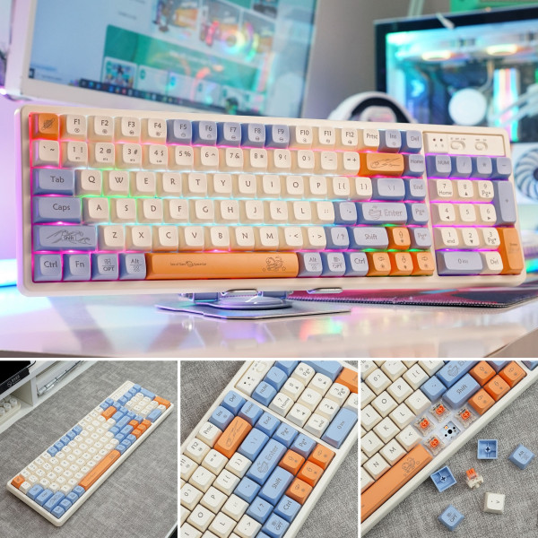 BÀN PHÍM CƠ LANGTU GK65 MULTI MODES CREAM GREY GOLDEN SILVER SWITCH