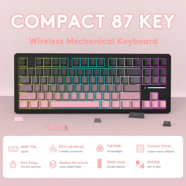 BÀN PHÍM CƠ ATTACK SHARK M87 PRO V2 MULTI MODES BLACK BERRY JADE SWITCH